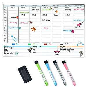 POPRUN Magnetic Weekly Dry Erase Board Calendar for Fridge, 16.9"x11"Schedule Board, Weekly Planner Whiteboard Calendar with Hourly Time Slots To Do List Perfect as Planner Board for School and Family