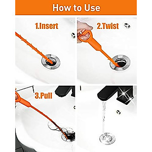 Oanie 6 Pack 25 Inch Drain Clog Remover Tool, Drain Hari Cleaner Tool, Hair Cather Shower Drain Tool, Drain Auger Hair Cleaning Tool for Shower Kitchen Sink Bath Tub Bathroom, Sink Snake Hair Remover