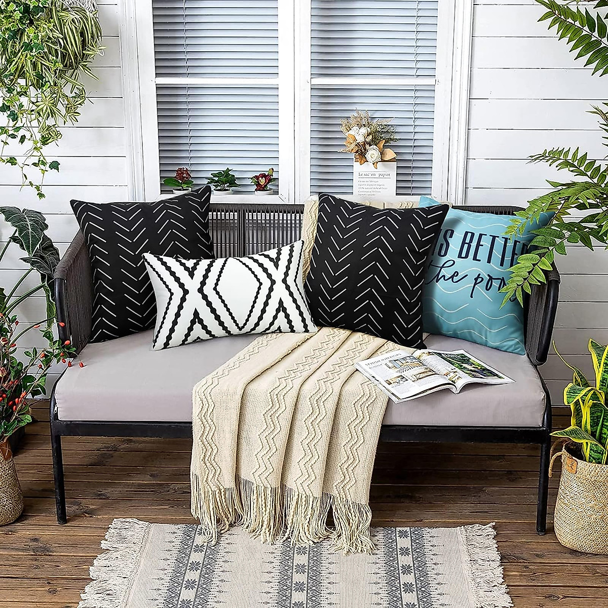 Adabana Blue Outdoor Waterproof Throw Pillow Covers 18x18 Inch Set of 2 Decorative Porch Pillows Cover for Patio Furniture Garden, Life is Better by The Pool