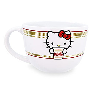 Toynk Sanrio Hello Kitty x Nissin Cup Noodles 24-Ounce Ceramic Soup Mug | Bowl For Ice Cream, Cereal, Oatmeal | Large Coffee Cup For Espresso, Caffeine, Beverage | Cute Home & Kitchen Essentials