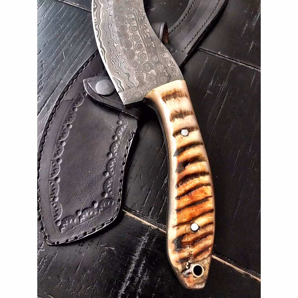 Damascus Knife 11.5" Tactical Knife 100% Hand Forged Full Tang Hunting Knife with Ram Horn Handle Perfect for Camping, Hunting, Indoor, Outdoor Activities