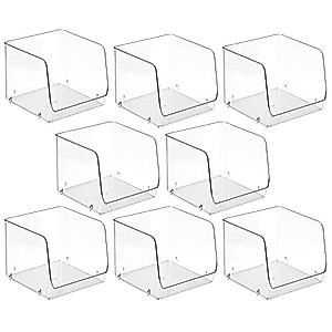 mDesign Modern Stackable Plastic Open Front Dip Storage Organizer Bin Basket for Kitchen Organization - Shelf, Cupboard, Cabinet, and Pantry Organizing Decor - Ligne Collection - 8 Pack - Clear