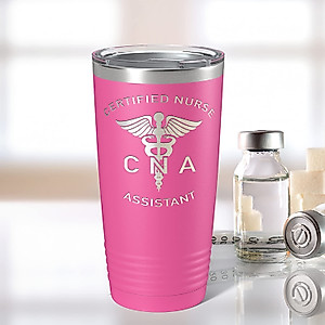 CNA Certified Nurse Assistant Gift on Pink 20 oz Stainless Steel Tumbler with Lid - Insulated Cup - Travel Mug