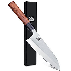 MSY BIGSUNNY 7 inch Deba knife Kitchen Cooking Chef Sushi Knife High Carbon Stainless Steel Blade with Rose wood Handle