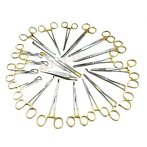 Cynamed-Gold Premium German 82 Pcs Veterinary Instruments Set -Include Kelly Forceps- Mosquito Forceps -Carmalt Forceps -Backhaus Towel Clamp- Mayo Metzenbaum Scissors- All in ONE