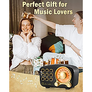 Retro Radio Bluetooth Speaker, Vintage Radio FM Radio with Old Fashioned Classic Style, Strong Bass Enhancement, Loud Volume, Bluetooth 5.0 Connection, TF Card Slot and MP3 Player (Black)