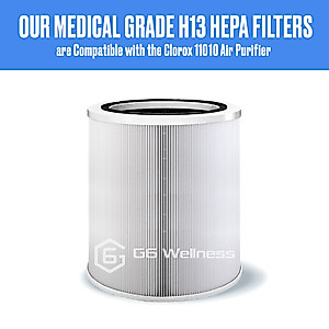 G6 Wellness H13 HEPA 1-Pack Replacement Filter Set Compatible with Clorox 11010 Air Purifier | 3 in 1 Filtration | Medical Grade True HEPA Filter H13 | Activated Carbon | Pre-Filter | 99.9% removal