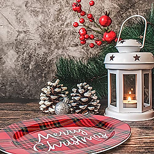 C.R. Gibson QSTM-24059 Red Plaid Reusable Melamine Plate Christmas Platter for Cookies, Dinners, and Parties, 14" x 10"