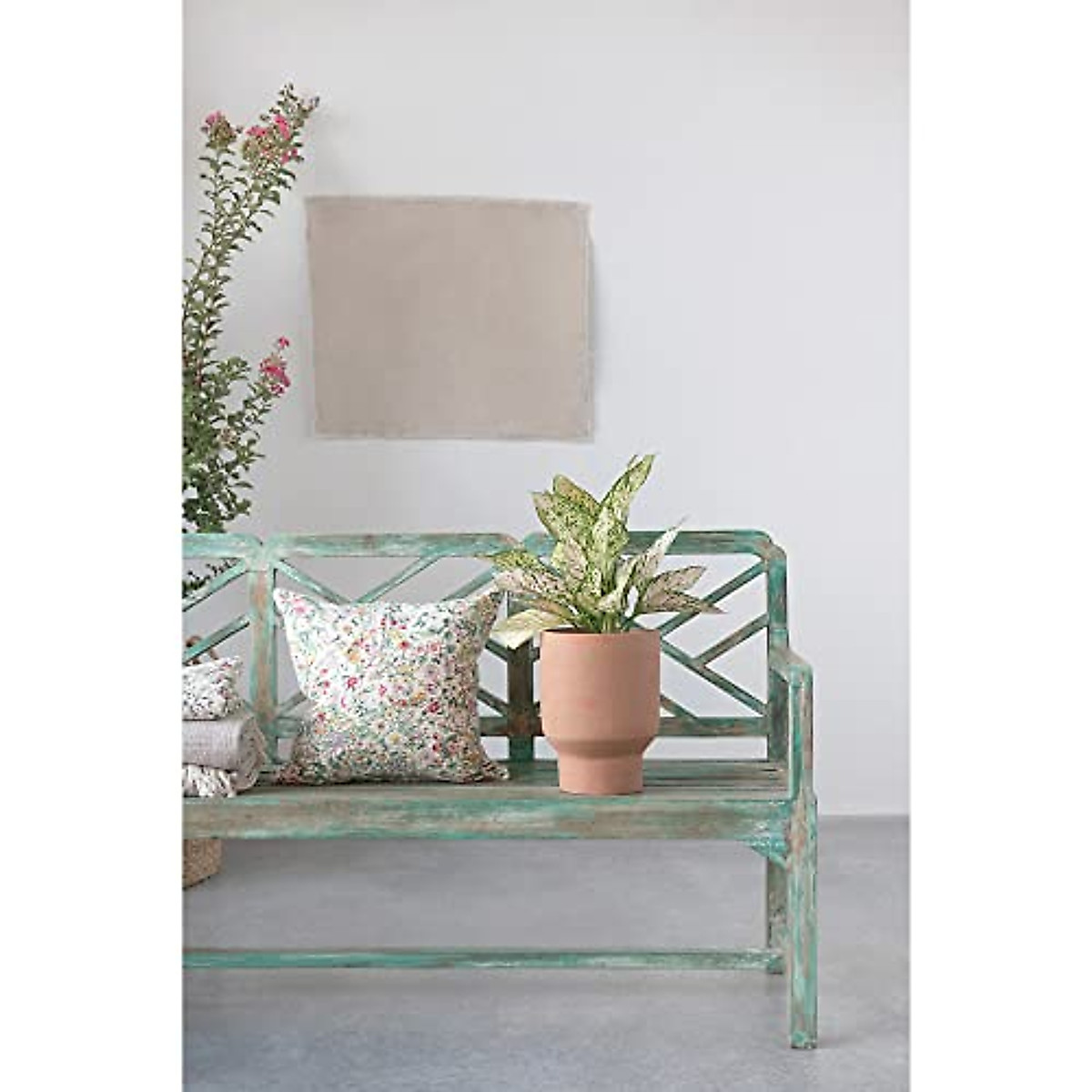 Creative Co-Op Cotton Printed Kantha Stitch and Floral Pattern Pillow, 18" L x 18" W x 2" H, Multicolor