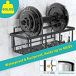 PLOOHT Shower Caddy 6 Pack, Upgraded Stronger Adhesive Shower Organizer, 13in Large Capacity Shower Shelves for Inside Shower, Rustproof Stainless Steel Bathroom Shelves with 10 Hooks, Black