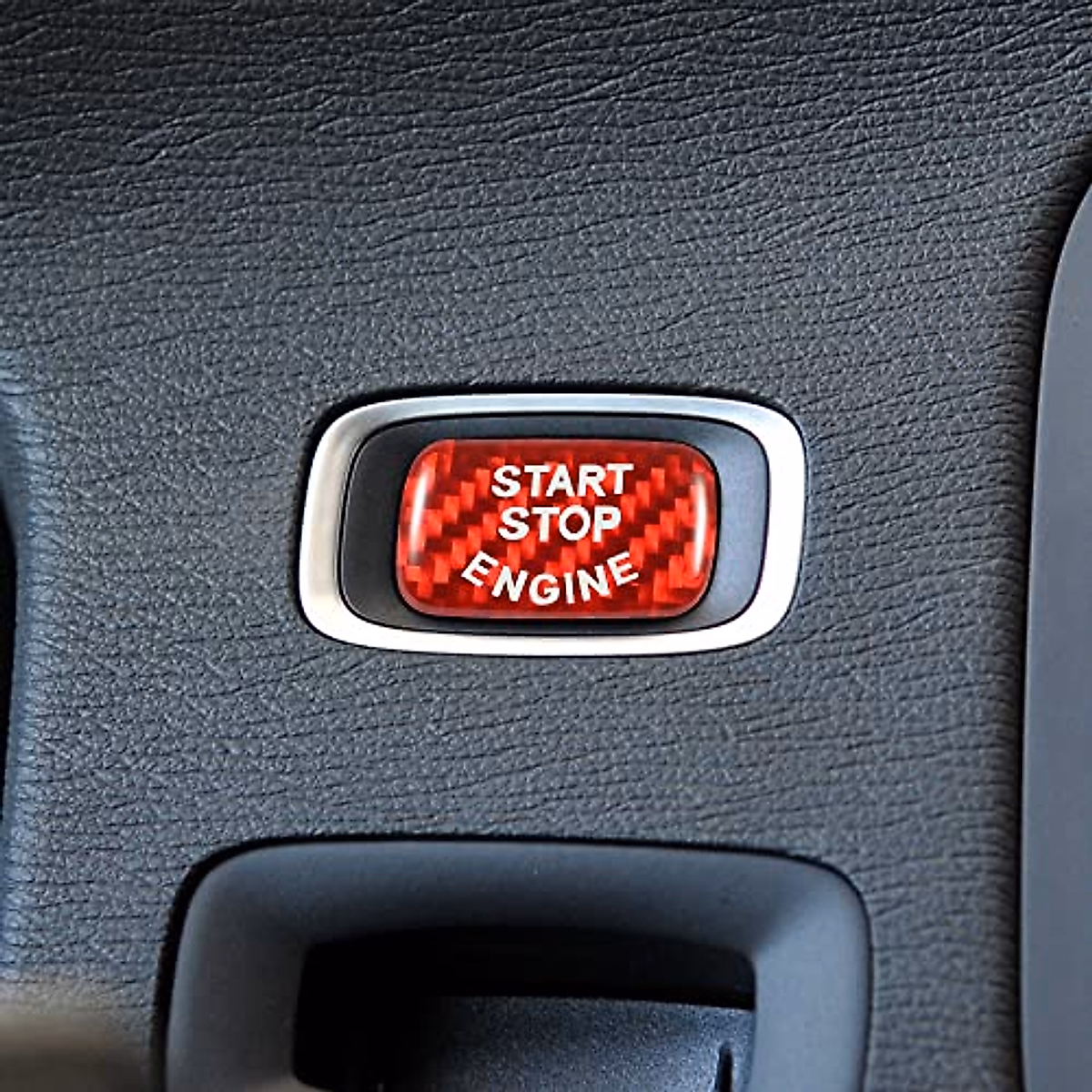 TOMALL Car Engine Start Button Cover Trim Compatible with Volvo XC60 S60 S80 Push Start Stop Button Ring Emblem Engine Ignition Keyless Cap Sticker for Car Carbon Fiber Interior Accessories Red Decor