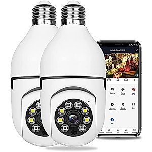 2PCS WiFi Light Bulb Security Camera Wireless Outdoor 1080P Indoor 360 Degree Security Cameras for Home Security, Smart Motion Detection, Two-Way Audio