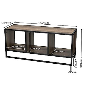 Household Essentials Jamestown TV Stand Coffee Table with Square Cube Storage Compartments Ashwood Rustic Wood Grain and Black Metal