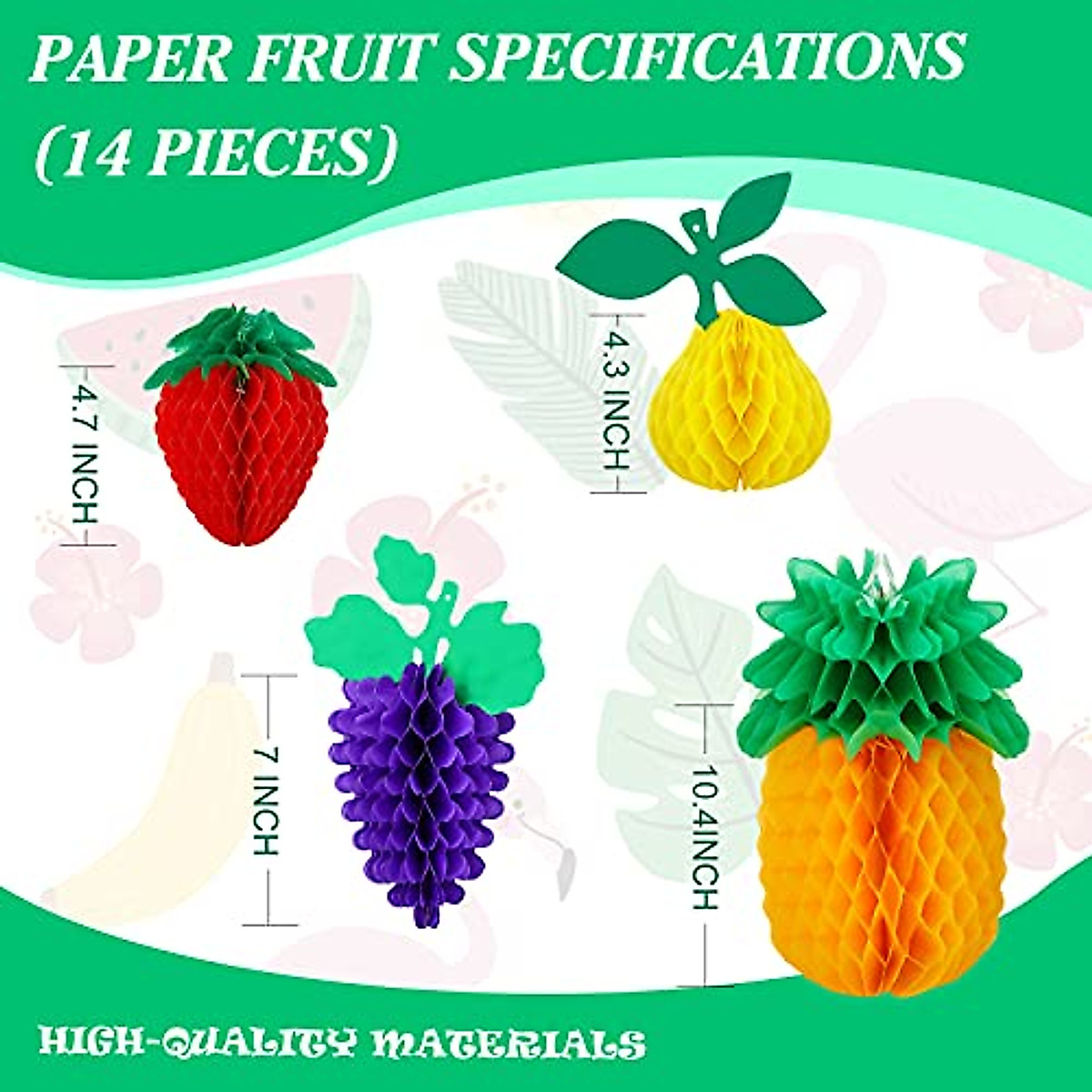 14 Pieces Honeycomb Fruit Tissue Paper Decoration Tissue Paper Pineapple Table Centerpieces Hanging Honeycomb Strawberry Paper Decor for Birthday Wedding Party Home Decoration