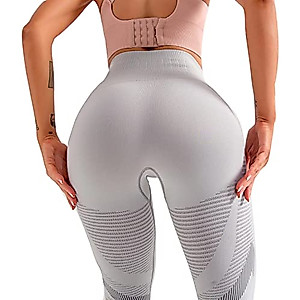 Redqenting High Waisted Leggings for Women Workout Seamless Leggings Yoga Pants Sweat Proof Tummy Control Tights Grey