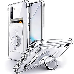 Shields Up for Galaxy Note 10 Case, Samsung Note 10 Case, Minimalist Wallet Case with Card Holder [3 Cards] & Ring Stand, [Drop Protection] Slim Protective Cover for Samsung Galaxy Note 10 - Clear