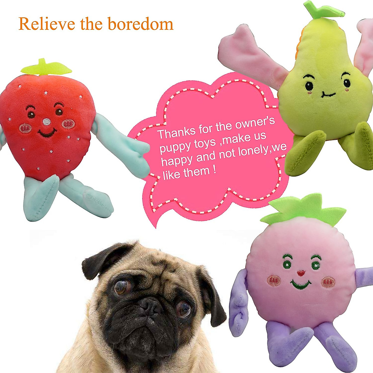 YUNKINGDOM Cute Carrot Fruits Dog Squeaky Toys Dog Toy for Pet Puppy Small Dog (Pack for 13)