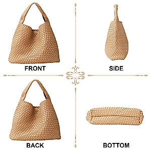 Woven Bag Vegan Leather Hobo handbags for Women, Top-handle Shoulder Tote Braided Bag Underarm Purse (Apricot-A)