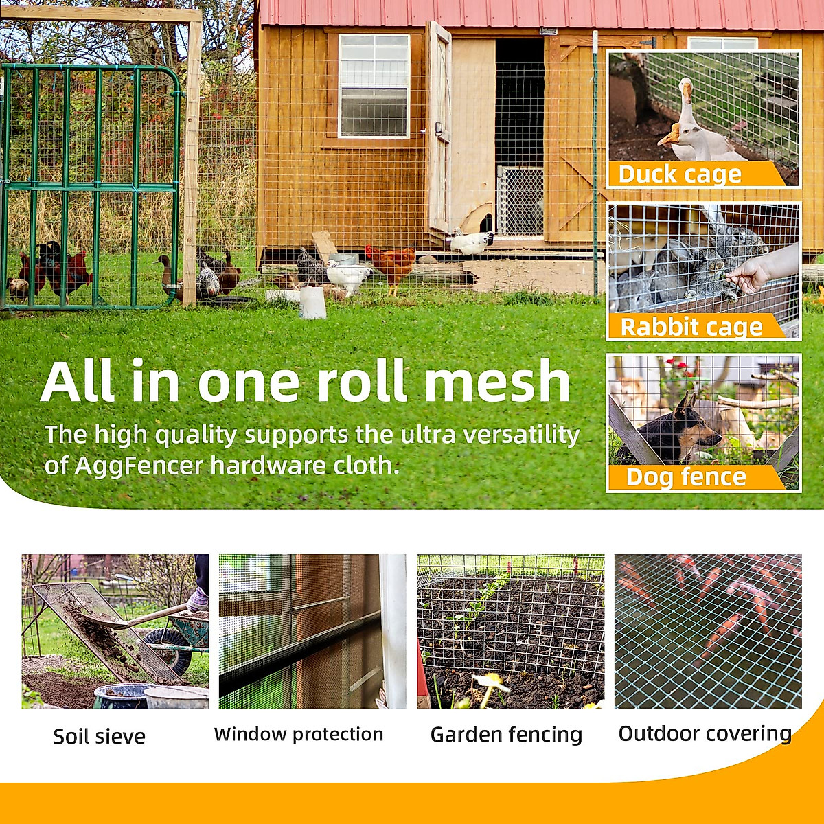 AggFencer 24in x 50ft Black Hardware Cloth 1.5 inch 16Ga PVC Coated Wire Mesh Vinyl Coated Fence, Welded Metal Chicken Wire Fencing Roll, Garden Plant Fencing, for Chicken Coop and Home Improvement