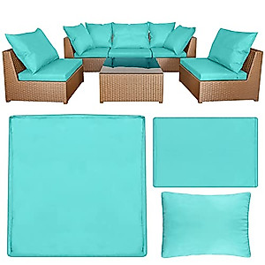 Kinlop 15 Pack Outdoor Cushion Covers Set, Replacement Patio Furniture Cushions, Outdoor Sectional Cushions for 6 Seat Sectional Furniture Sofa Chair with Water Repellent Fabric Cover (Turquoise)