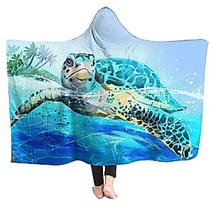 JASMODER Sea Turtle Hoodie Blanket Wearable Throw Blankets for Couch Blanket Hooded for Baby Kids Men Women