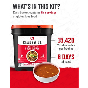 READYWISE - Gluten Free Bucket, 84 Servings, Emergency, MRE Meal Food Supply, Premade, Freeze Dried Survival Food for Hiking, Adventure & Camping Essentials, Individually Packaged, 25 Year Shelf Life