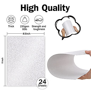 Double-Sided Silver Glitter Cardstock 8.5x11 24 Sheets, Goefun 80lb No-Shed Shimmer Glitter Paper for Scrapbook, Birthday, Wedding Party, Decorations (Not Suitable for Printing)