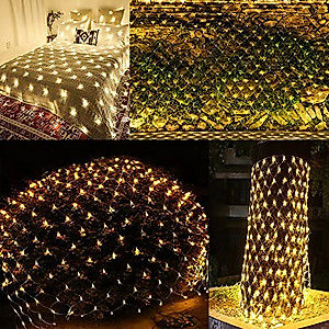 kemooie 198 LED Christmas Net Lights, 9.8FT x 6.6FT Plug in Mesh Lights, Connectable 8 Twinkle Modes Waterproof String Lights for Garden Bush Window Christmas Decorations (Warm White)