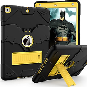 YIMIKOL Kids Case for iPad 9th Generation/iPad 8th Generation/iPad 7th Generation, iPad 10.2 inch Case 2021/2020/2019, Heavy Duty Shockproof Rugged Protective 10.2" Cover for Boys Girls (Black+Gold)