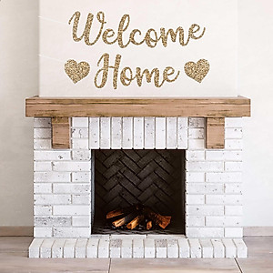 Pre-strung Welcome Home Banner - No DIY - Gold Glitter Script Welcome Home Banner - Pre-strung on 6 ft Strand - Housewarming, Homecoming, & Military Return Party Decorations. Did We Mention No DIY