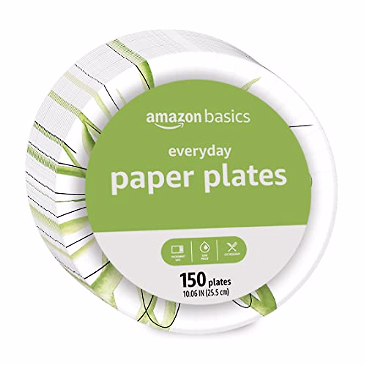 Amazon Basics Everyday Paper Plates, 10 Inch, Disposable, 150 Count