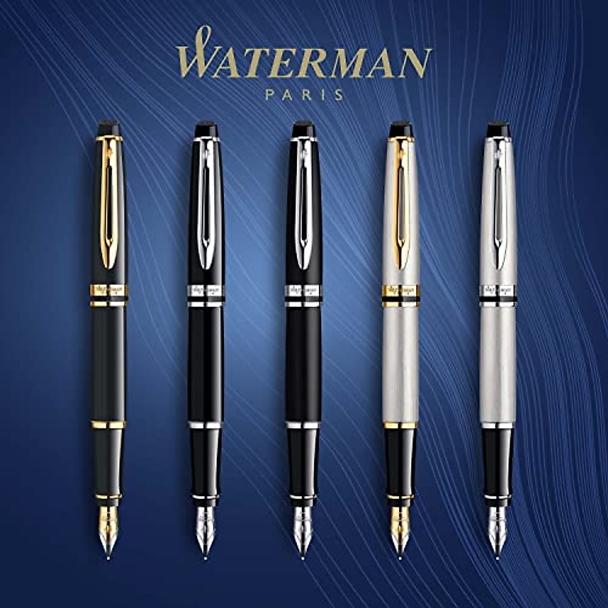 Waterman Expert Fountain Pen | Gloss Black With 23k Gold Trim | Fine Nib | Gift Box