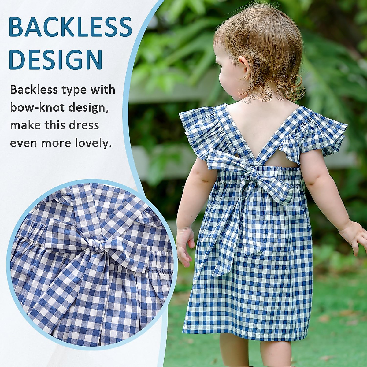 Zanie Kids Gingham Toddler Dress Bowknot Easter Dress Baby Girl Summer Playwear Outfits Plaid Blue 2 3T