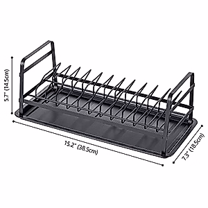 Poeland Dish Drying Rack with Drain Pan, Plate Pot Lid Holder and Dish Drainer for Kitchen Counter Cabinet