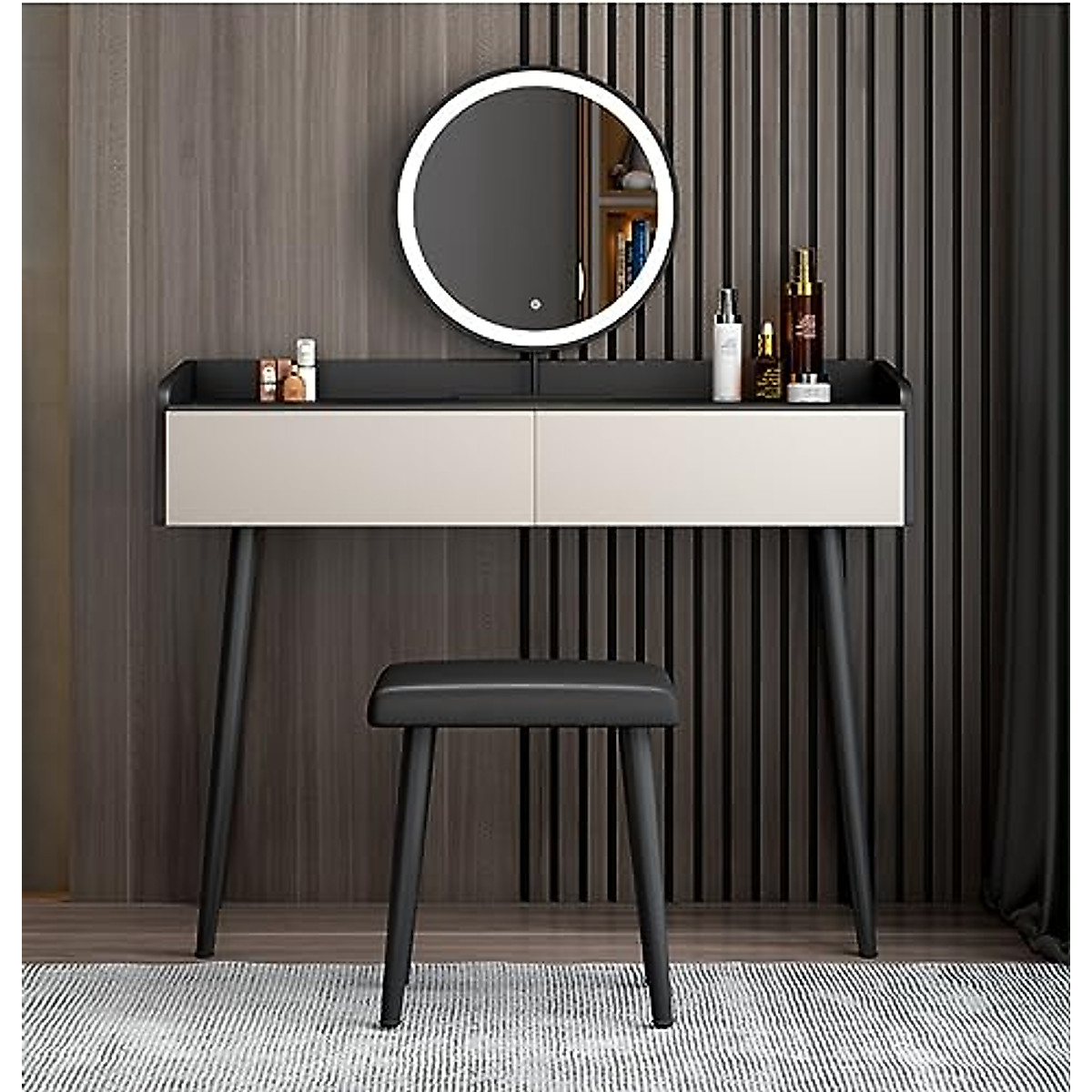 ZHIVIQ Vanity Table Set with Mirror and Cushioned Stool, Dressing Table Vanity Makeup Table，Black