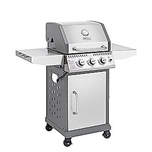 Royal Gourmet GG3001S Stainless Steel 3-Burner Propane, 25,500 BTU Cabinet Style Gas Side Tables, Outdoor Cooking Grill for Patio Garden Barbecue, Silver