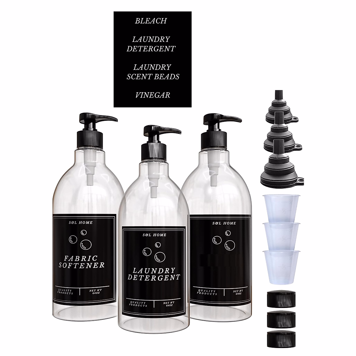 S&L Home Liquid Laundry Detergent Dispenser - 64 Oz Plastic Laundry Detergent Container, Fabric Softener Dispenser & Bleach Dispenser for Laundry Room