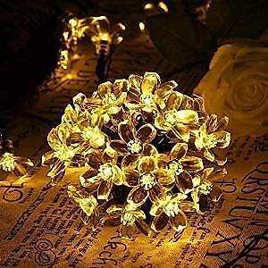 Qedertek Solar Flower String Lights, Cherry Blossom 22ft 50 LED Waterproof Outdoor String Lights for Patio,Lawn,Garden,Holiday and Festivals Decorations ( Warm White)