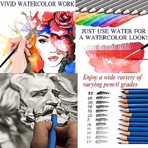 AITUSHA 42-Piece Drawing and Sketching Kit: Comprehensive Art Set for Artists, Watercolor Pencils, Sketch Kit, 50-Page Sketchbook, Black Zipper Case