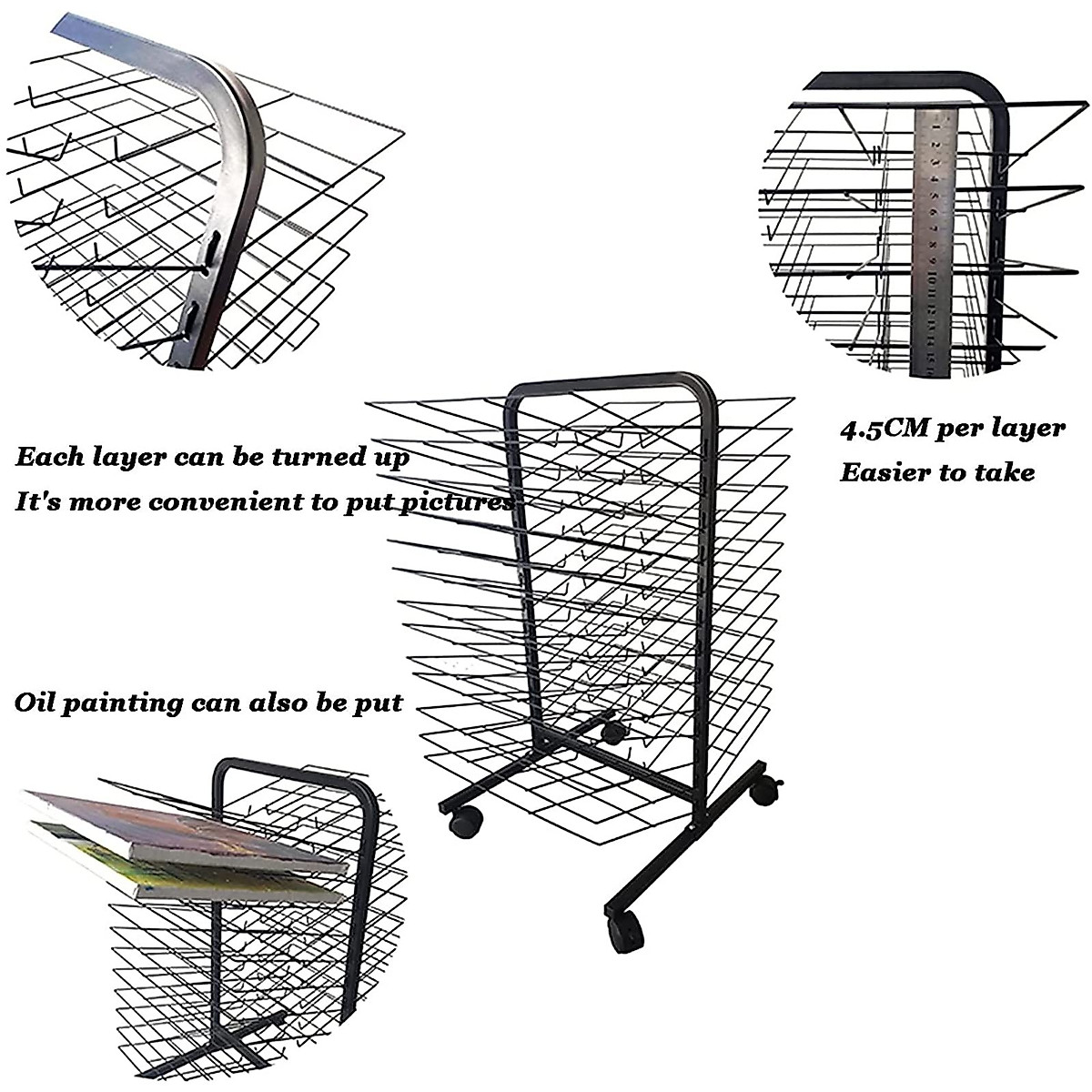 Art Drying Rack for Classroom Drying Rack for Art Metal Wire Work Display Rack, Back-to-Back 13-Shelf Mobile Art Carts with Wheels for Classroom Art Studios and Home Use. Drying & Print Racks