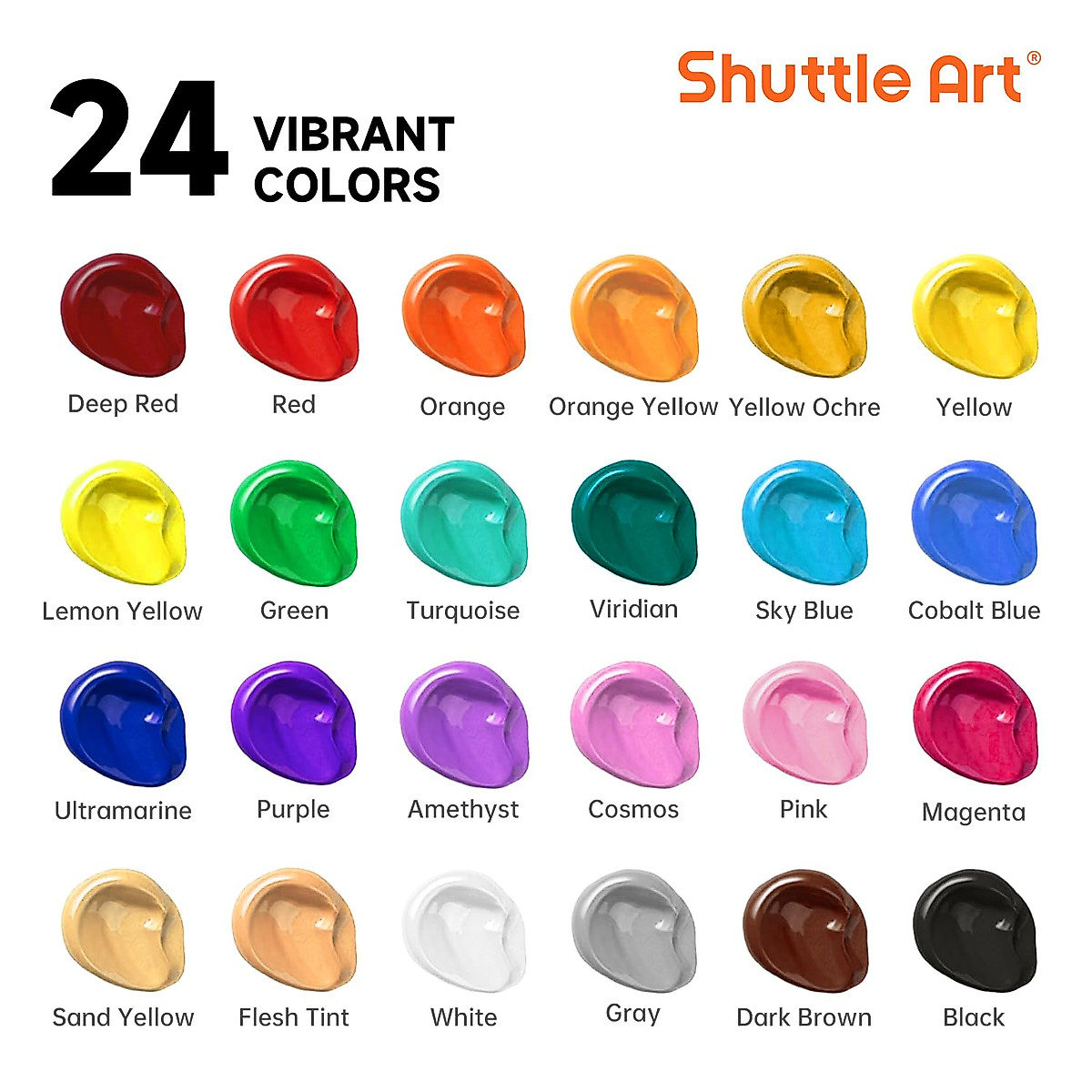 Acrylic Paint, Shuttle Art 24 Colors Acrylic Paint Bottle Set, 250ml/8.45oz Each, Rich Pigments, High Viscosity, Bulk Paint for Artists, Beginners and Kids Painting on Rocks Crafts Canvas Wood Ceramic
