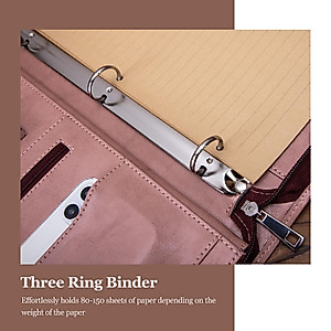 Geslun Vegan Leather Portfolio 3 Ring Binder with Clipboard, Hidden Handle, 8.5 x 11 Zippered Padfolio, Business Organizer Professional Executive Folio for Women, Pink