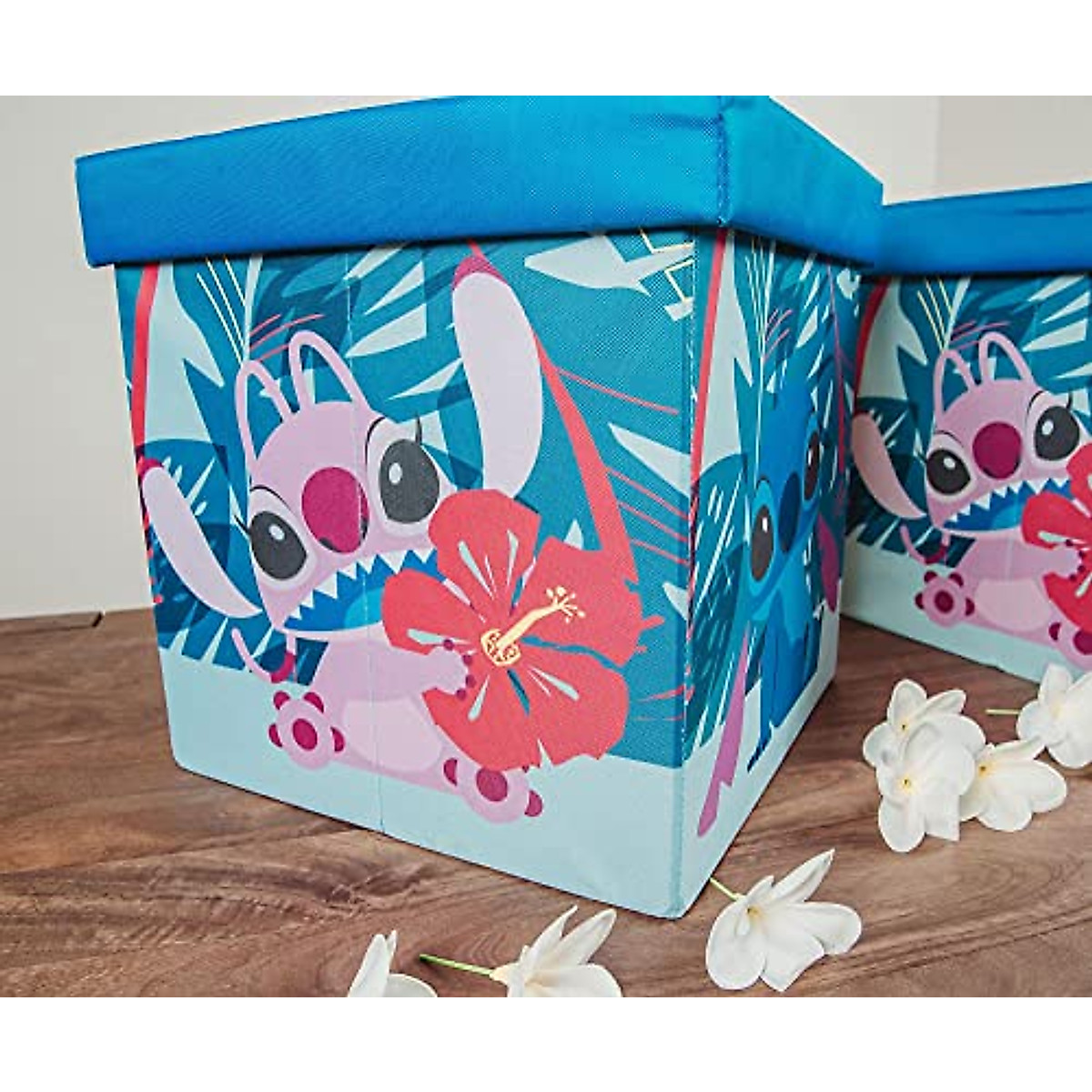 Disney Lilo & Stitch Characters Stitch and Angel 15-Inch Storage Bin Cube Organizers with Lids, Set of 2 | Fabric Basket Container, Cubby Cube Closet Organizer | Toys, Gifts And Collectibles