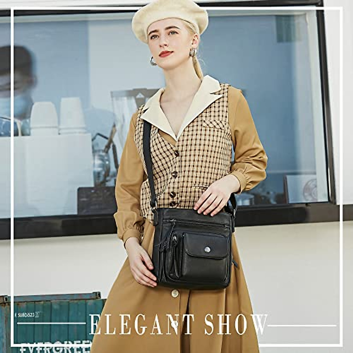 PLANET DECOR Women Large Crossbody Purse Capacity PU Shoulder Bag with Mulit-Pockets Zipper Backpack for Women (2101-black)