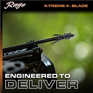 Rage Extreme 4 Blade Arrow Archery Broadhead, 100 Grain - 2 Pack
