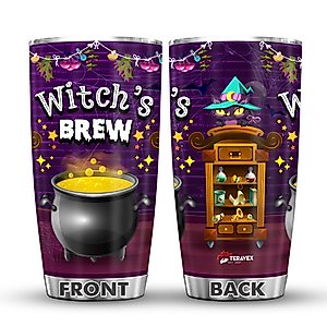 TERAVEX Witches Brew Tumbler with Lid - Classy Halloween Tumbler Cup - Cute, Funny Witch Gifts for Friends - Durable, Vacuum Insulated Cup - Stainless Steel Tumbler for Hot or Cold Drinks
