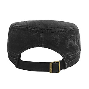 Glamorstar Unisex Cadet Army Cap Washed Cotton Military Corps Hat Flat Top Cap Black,One Size