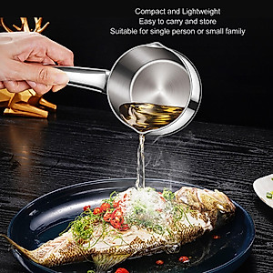 Jeanoko Small Metal Butter Warmer Pot Lightweight Portable 304 Stainless Steel Double Spout Mini Hot Oil Stovetop Milk Warmer Pot with Spouts Stove Chocolate Melting Coffee Tea Soup Warming