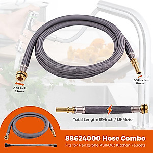 88624000 Pull-out Hose Combo for Hansgrohe Kitchen Faucets, Pull-down Spray Hose Replacement with Brass Connectors, 59-Inch + 10.5-Inch