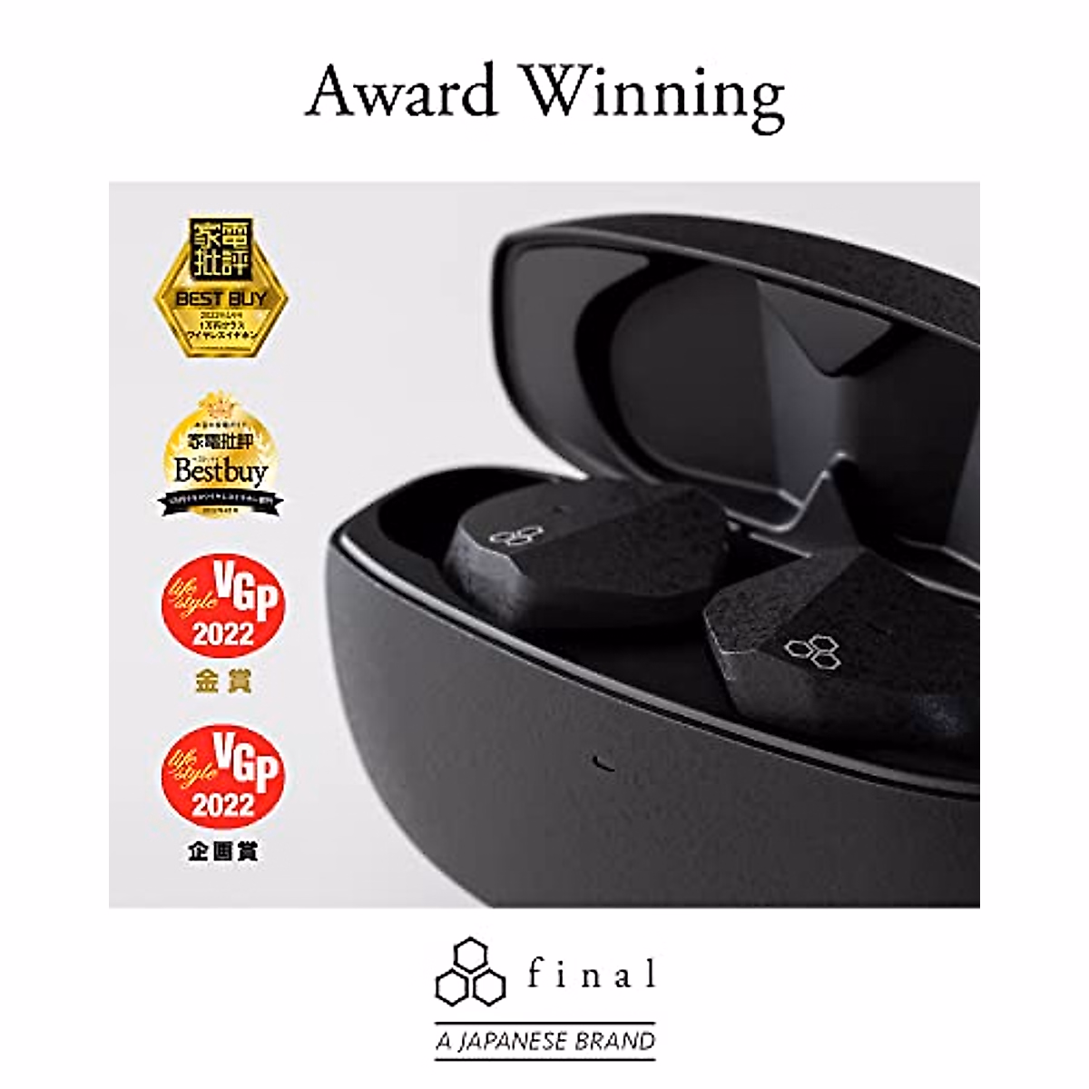 Final ZE3000 True Wireless Earbuds, Hi-Fi Sound Quality, Maximum 35 Hours Music Playback, IPX4, aptX Adaptive, Touch Sensor, Support Lossless Music Format, Designed in Japan (Black)